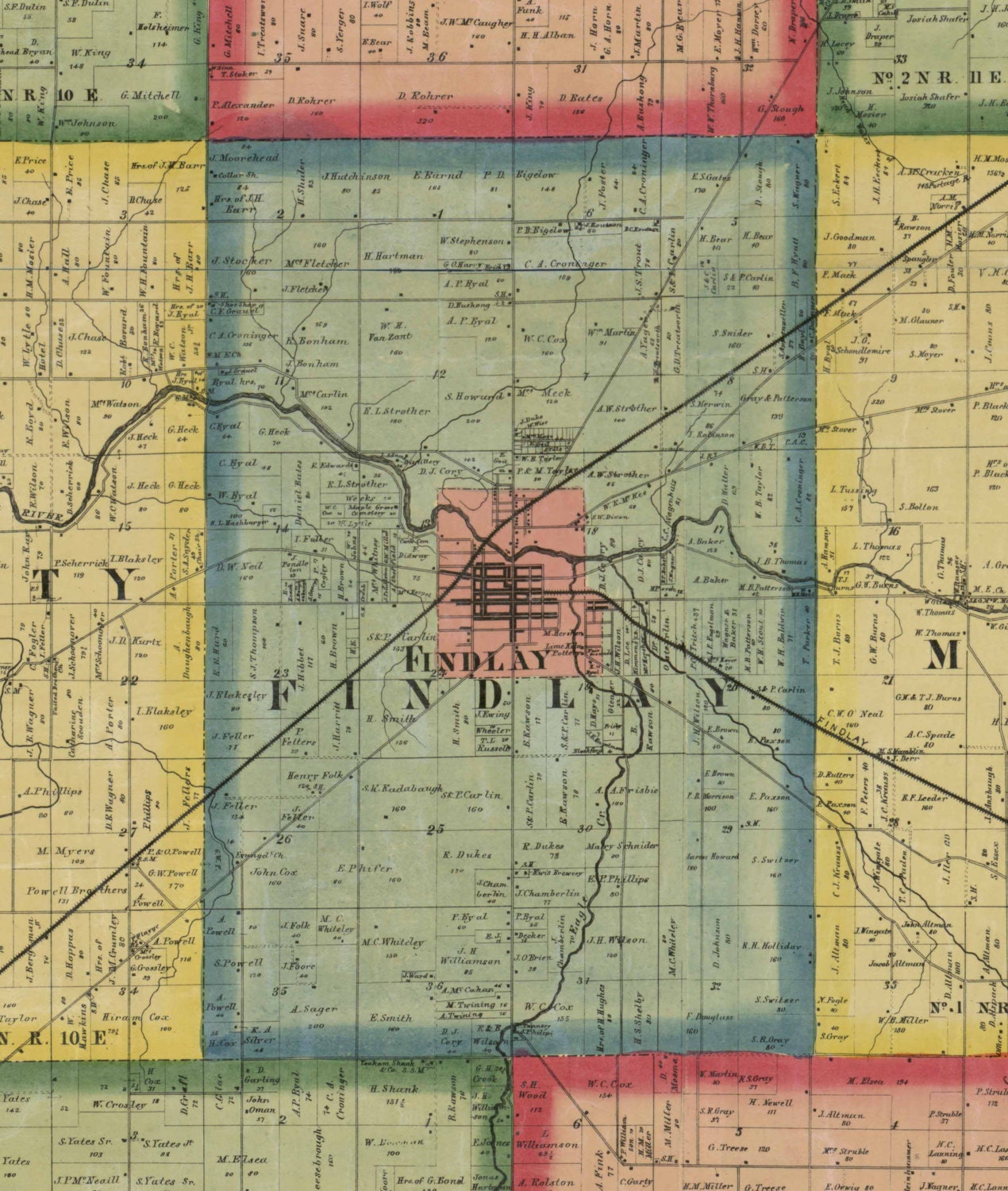 Hancock County Ohio 1863 - Old Wall Map Reprint With Homeowner Names ...