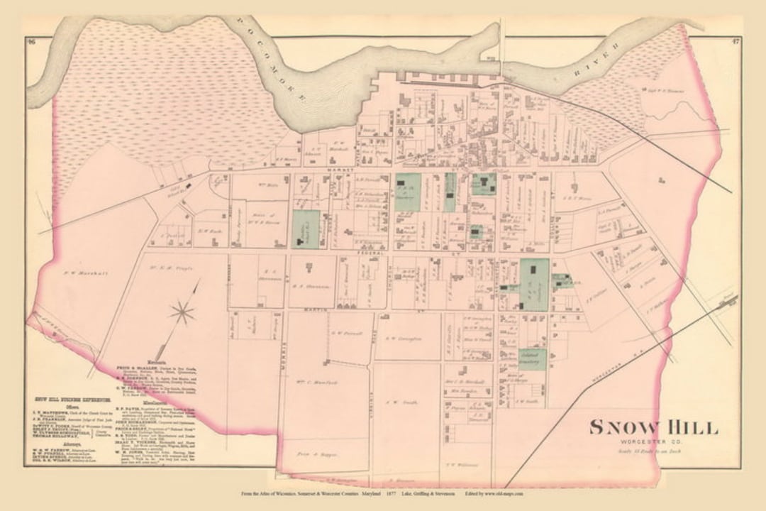 Snow Hill District 2 1877 Old Town Map - Homeowner Names Somerset ...