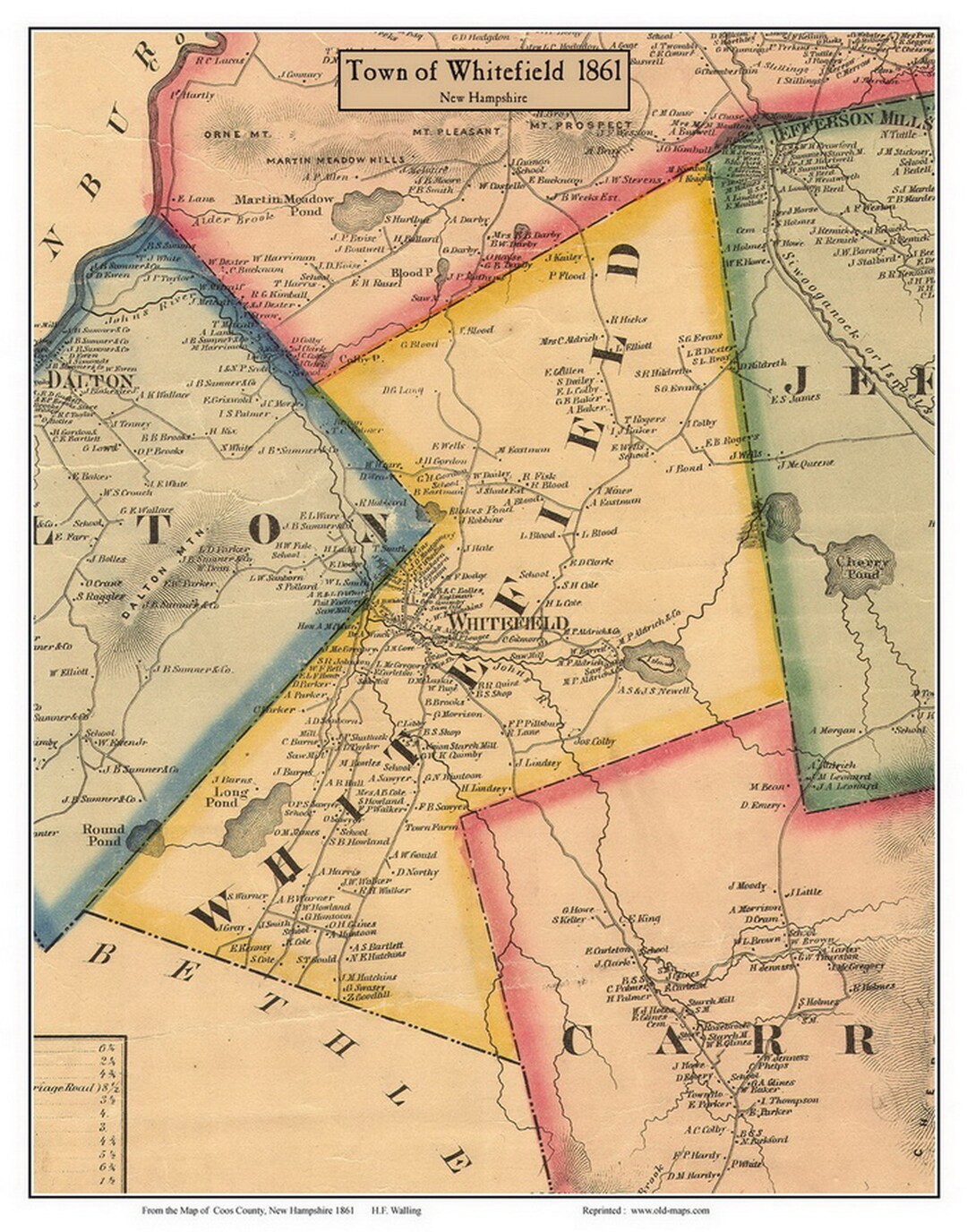Whitefield 1861 Old Town Map With Homeowner Names New - Etsy
