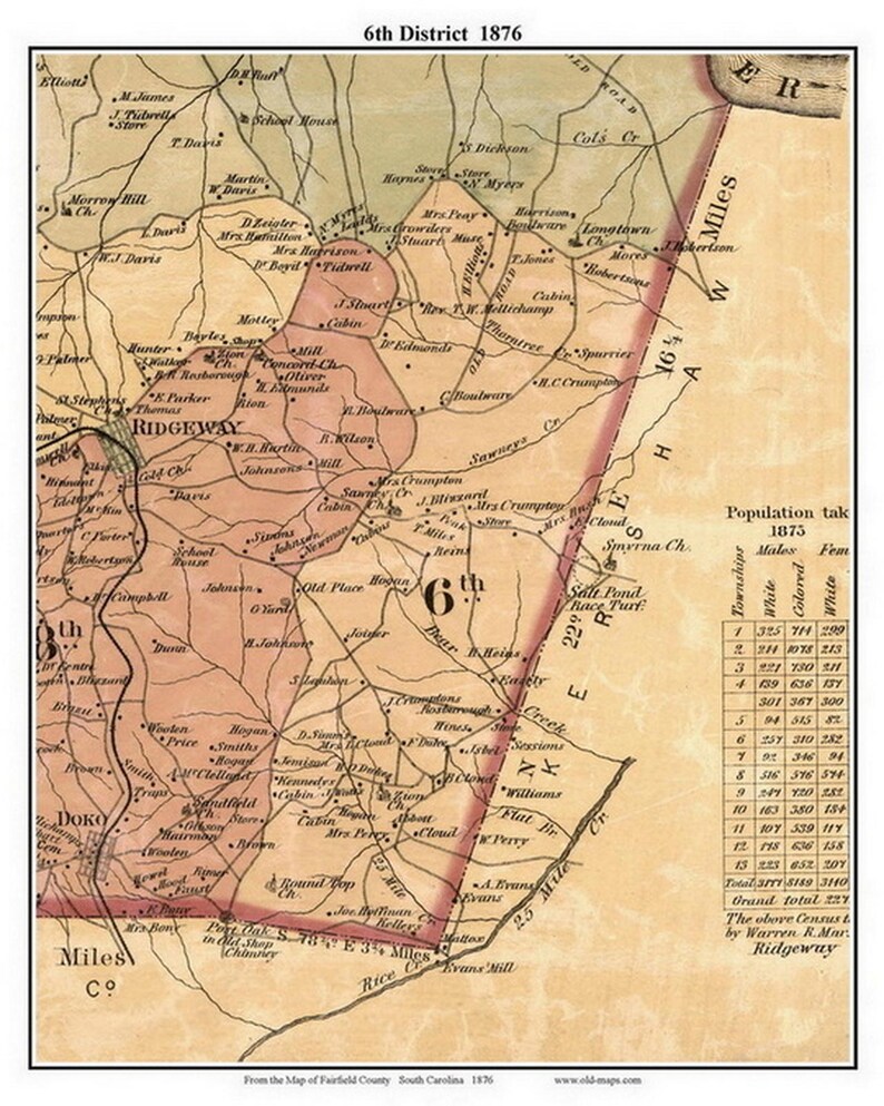 6th District 1876 Old Town Map With Homeowner Names South Carolina ...