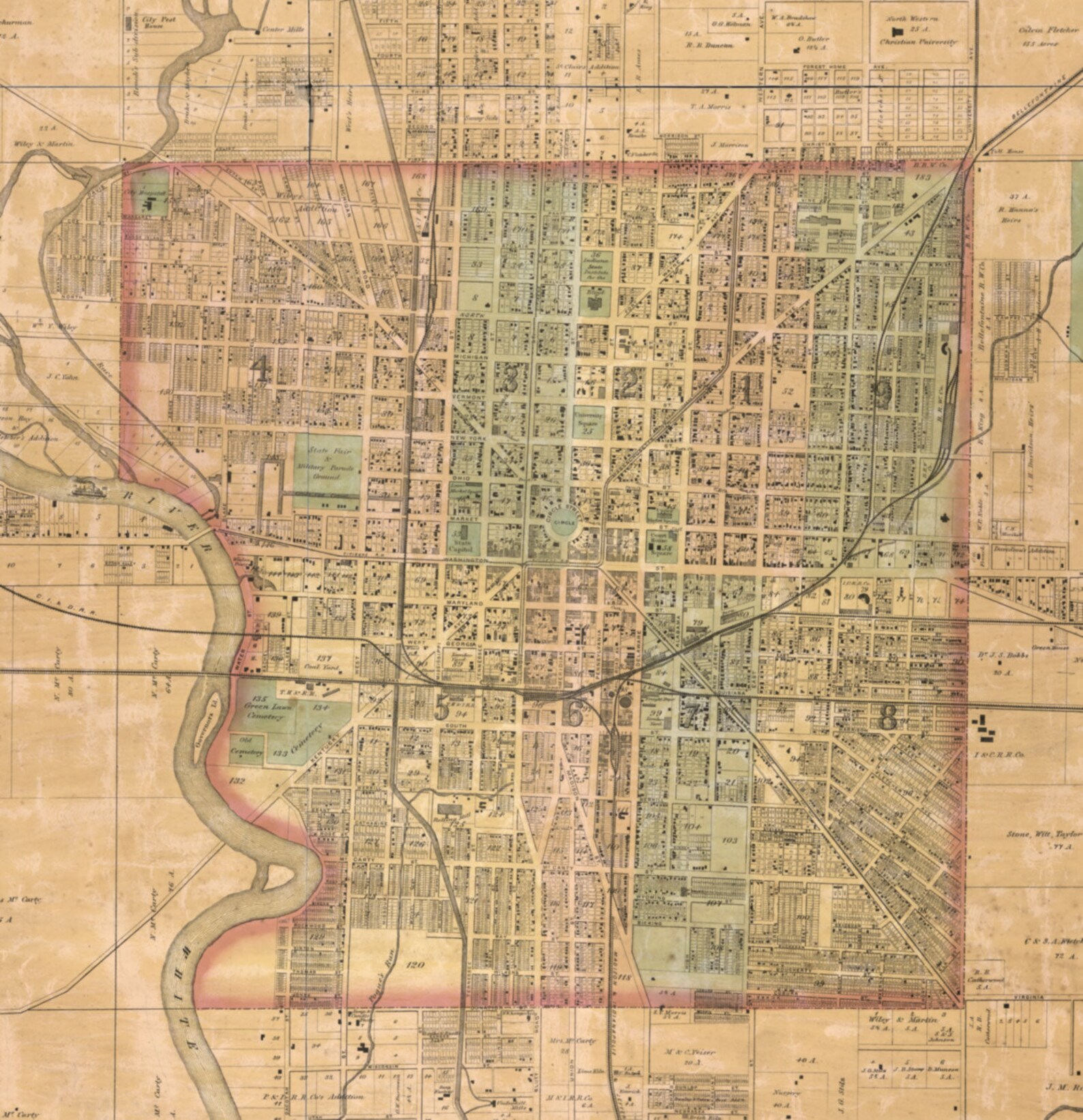 Indianapolis 1866 Old Town Map With Homeowner Names Indiana - Etsy
