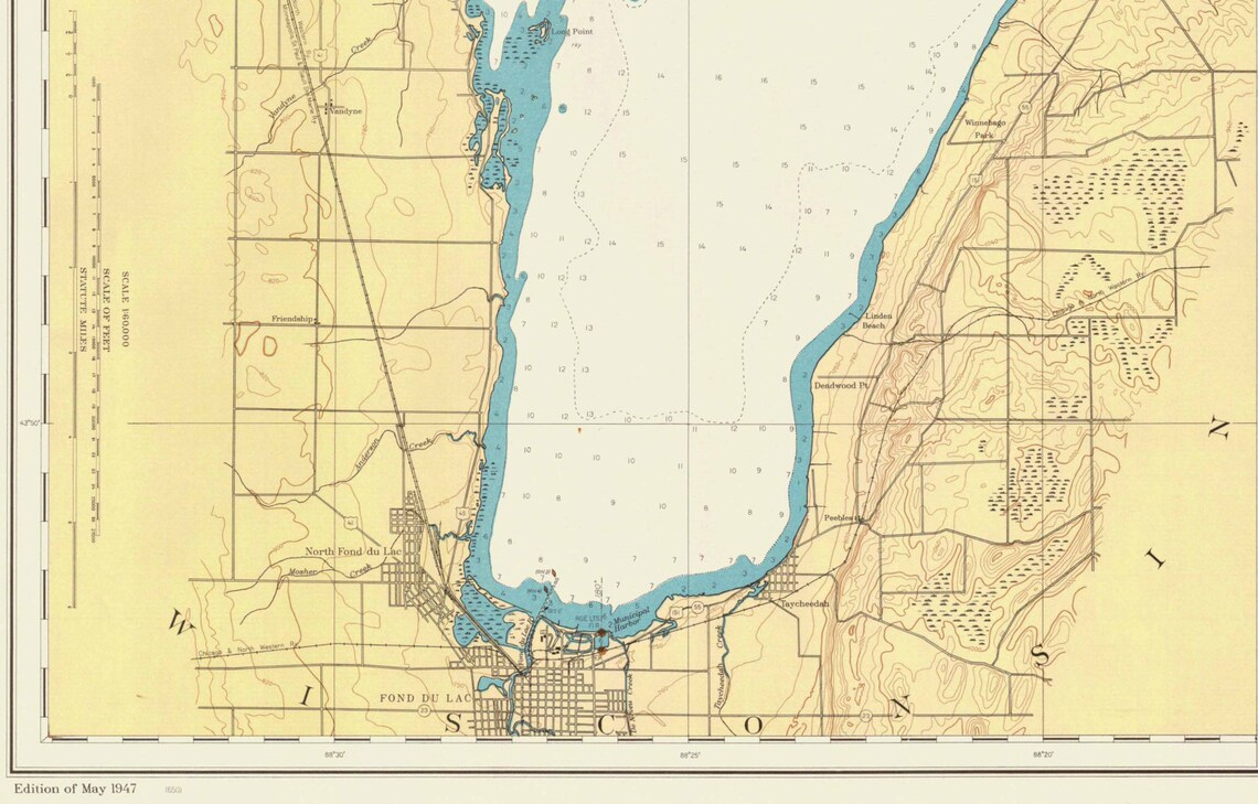 Lake Winnebago & Fox River 1947 Wisconsin Nautical Map Reprint - Etsy