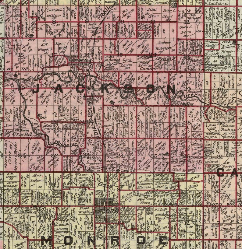 Carroll County Indiana 1898 Old Wall Map Reprint With - Etsy