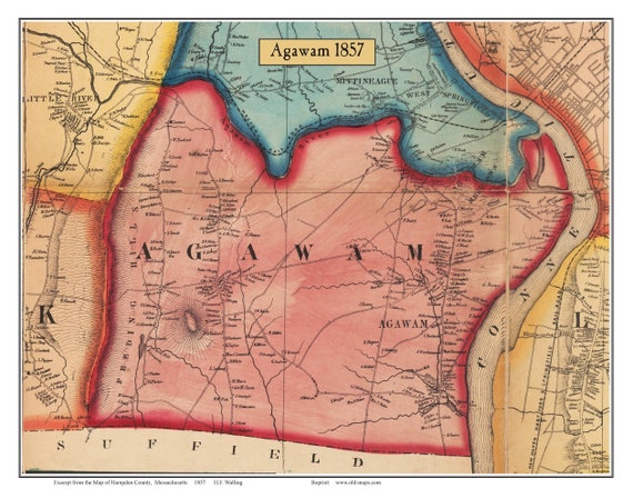 Agawam 1857 Old Town Map With Homeowner Names Massachusetts - Etsy