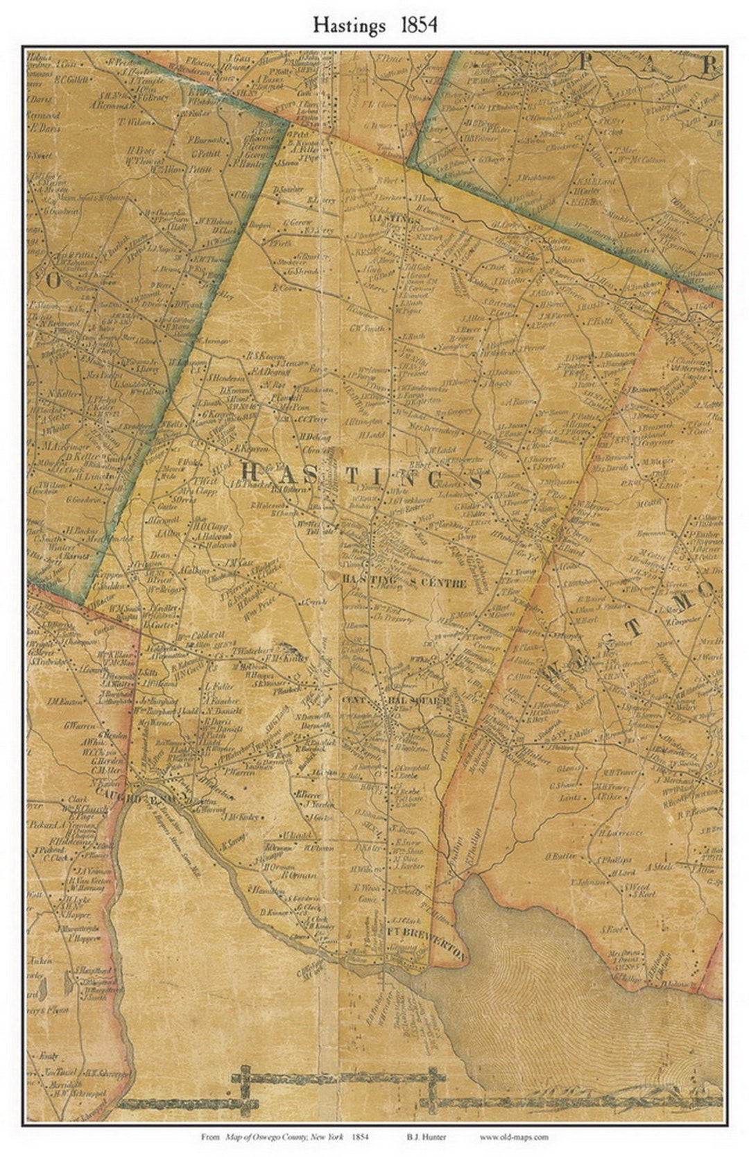 Hastings 1854 Old Town Map With Homeowner Names New York Fort Brewerton ...