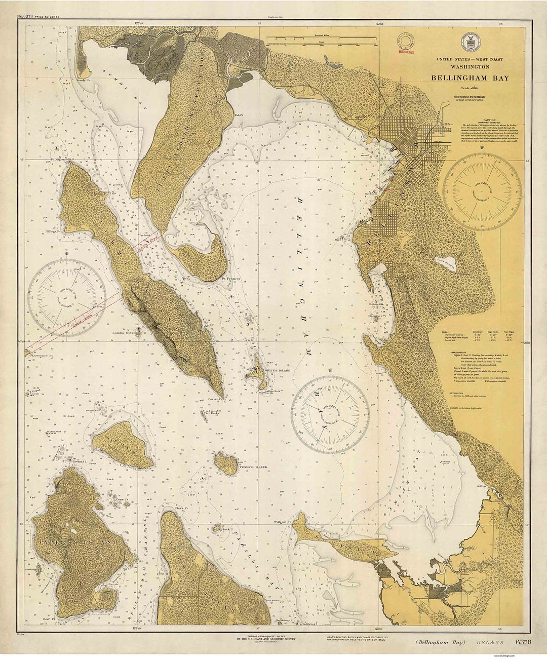 Bellingham Bay 1928 Nautical Map, Washington Reprint PC Harbors Puget ...