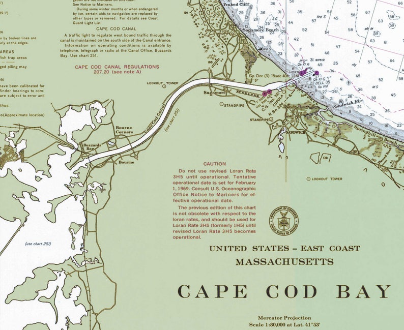 Cape Cod Bay 1968 Nautical Map 80000 AC Reprint Ed Chart | Etsy