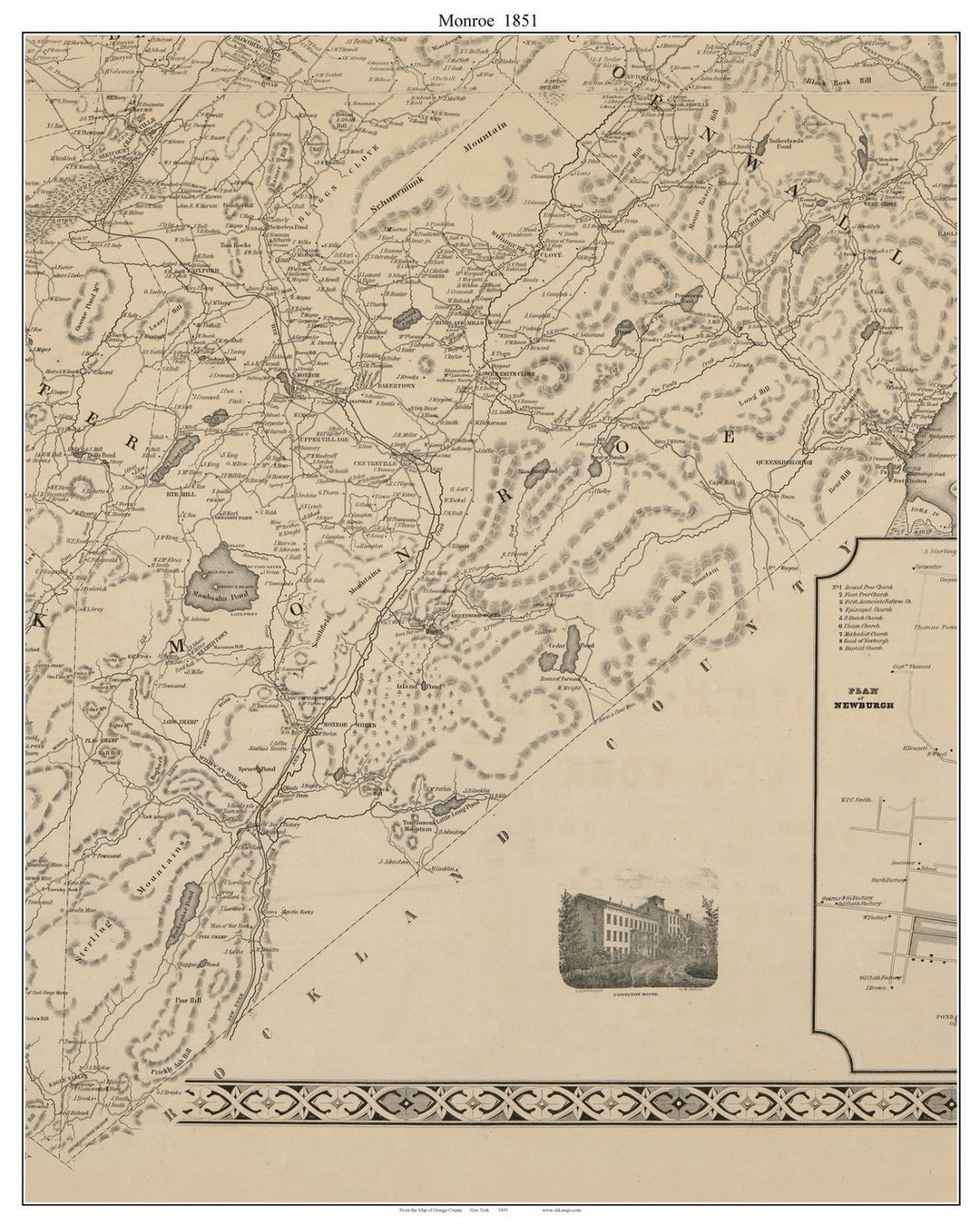 Monroe 1851 - Old Town Map With Homeowner Names Reprint Genealogy ...
