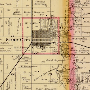 Story County Iowa 1883 Old Wall Map With Landowner Names Farm Lines ...