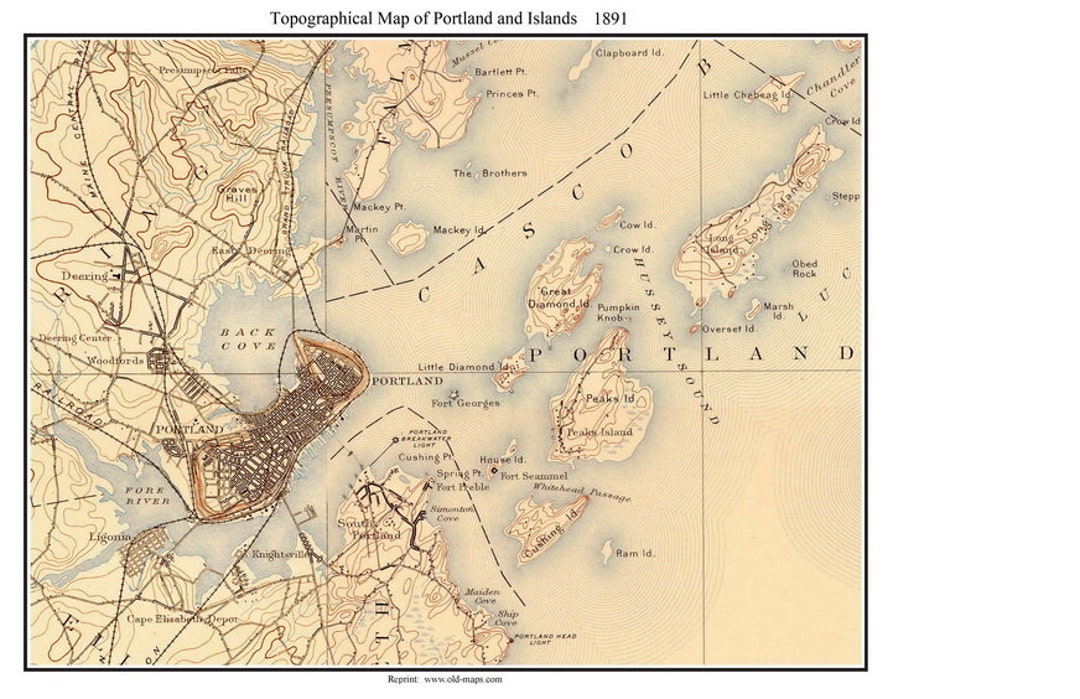 Portland and Islands 1891 Old Topographic Map USGS - Custom Composite ...