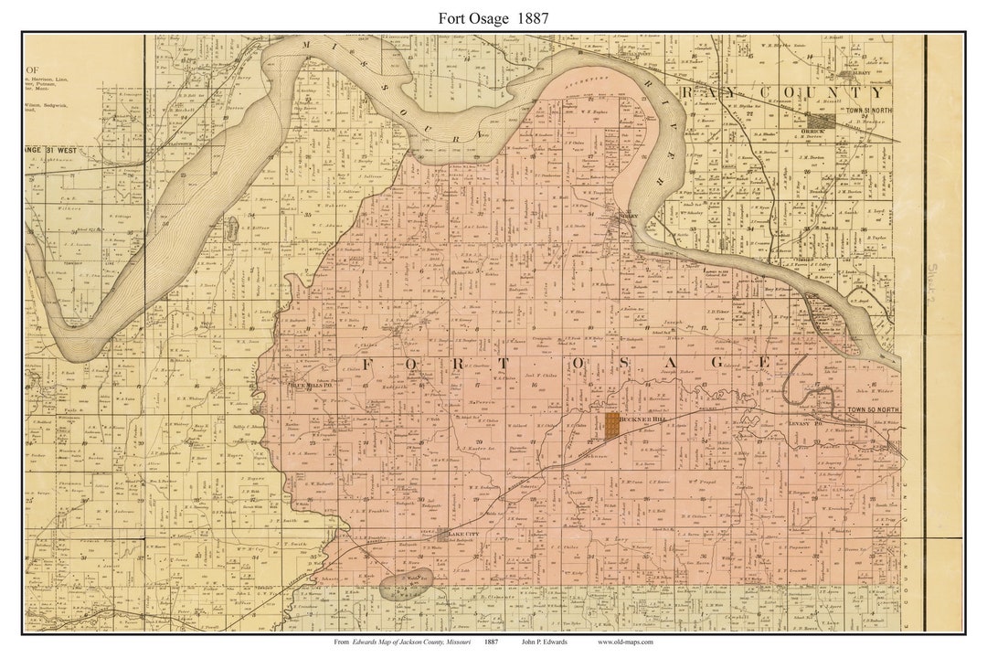 Fort Osage 1887 Old Town Map With Homeowner Names - Buckner Hill ...