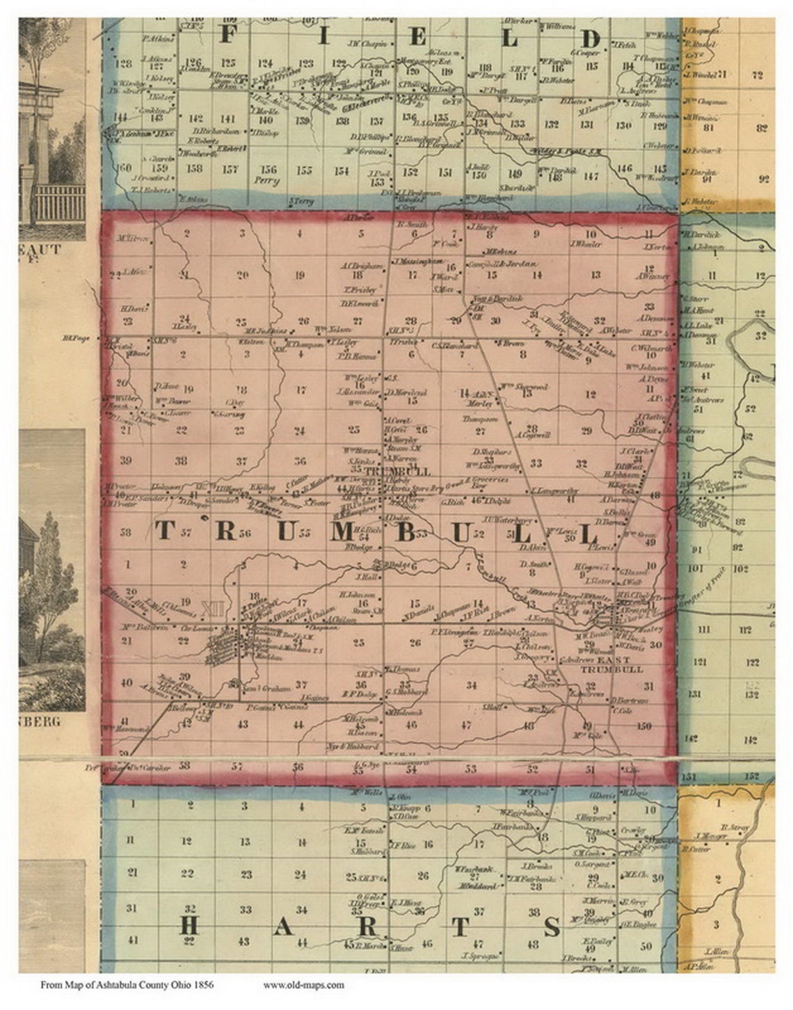 Trumbull 1856 Old Town Map With Homeowner Names Ohio - Etsy