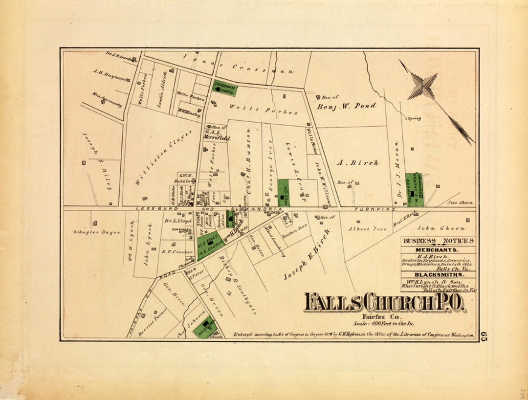 Falls Church Village 1879 Old Town Map - Homeowner Names Fairfax Co VA ...