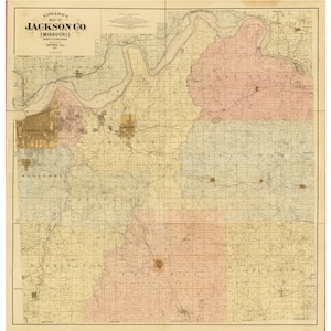 Jackson County Missouri 1887 - Old Wall Map With Landowner & Homeowner ...