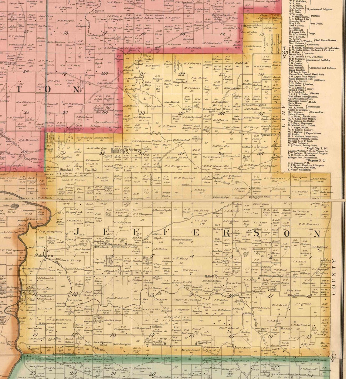 Cedar County Missouri 1897 Old Wall Map With Landowner & | Etsy