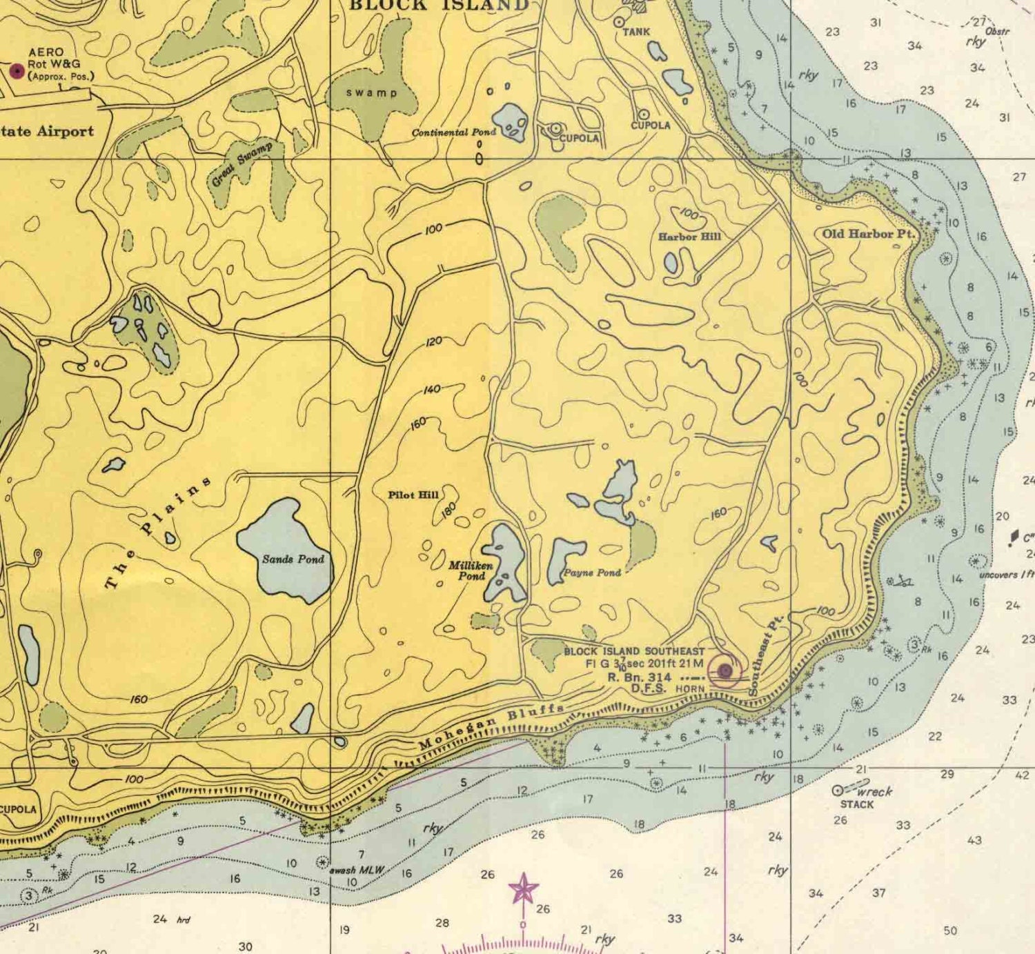 Block Island 1952b Nautical Map by the USCGS Rhode Island | Etsy
