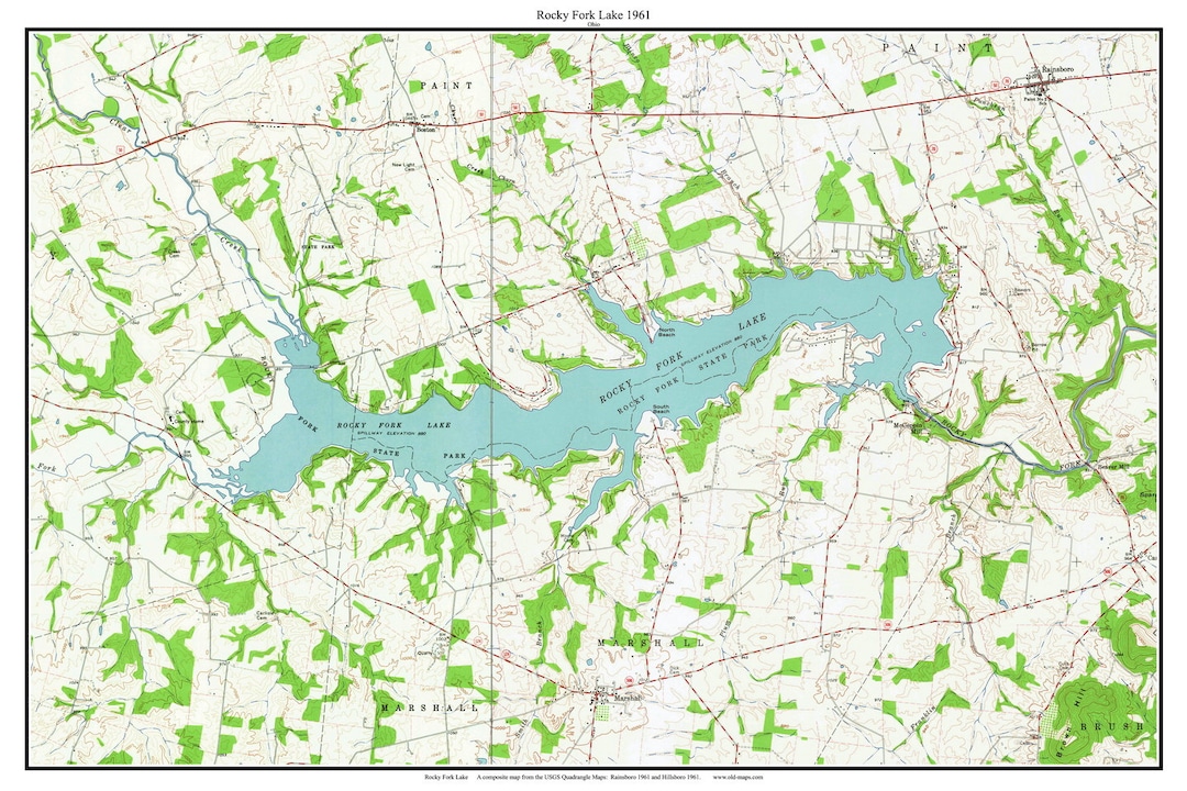 Rocky Fork Lake 1961 Old Topographic Map USGS - Rocky Fork State Park ...