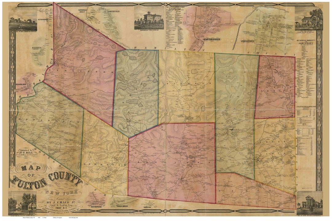 Fulton County New York 1856 - Old Wall Map Reprint With Homeowner Names ...