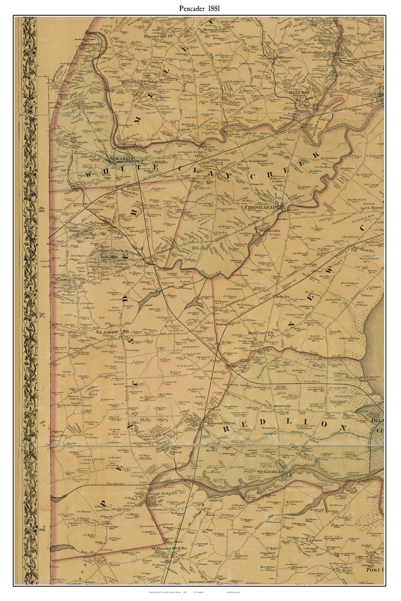 Pencader Delaware 1881 Old Town Map With Homeowner Names - Reprint ...