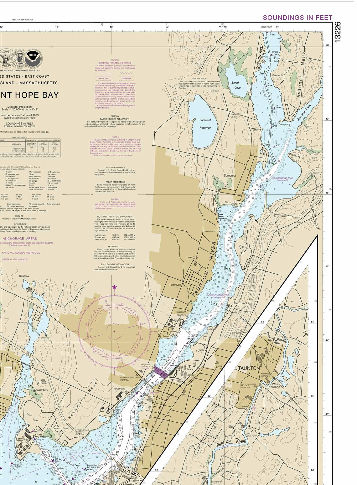 Mount Hope Bay RI 2013 Nautical Map Reprint Harbors 353 - Etsy