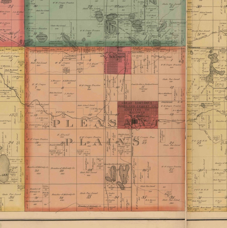 Lake County Michigan 1900 Wall Map Reprint With Landowner - Etsy