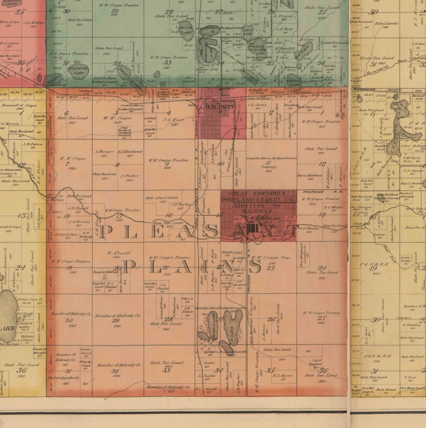 Lake County Michigan 1900 - Wall Map Reprint With Landowner Names Farm ...