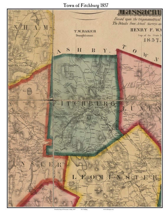 Fitchburg 1857 Old Town Map With Homeowner Names Massachusetts - Etsy