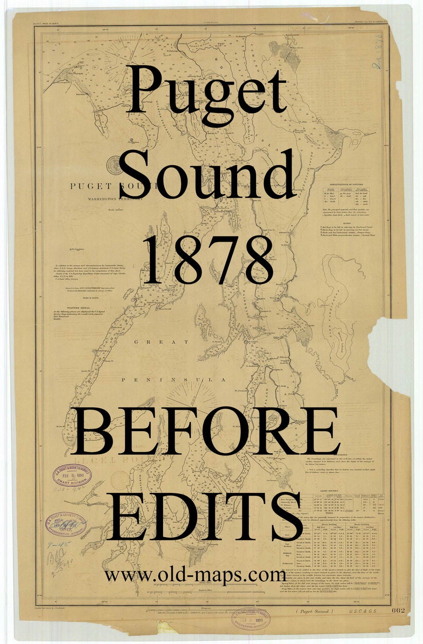 Puget Sound 1878 Nautical Map - Washington Territory - PC Big Area 6401 ...