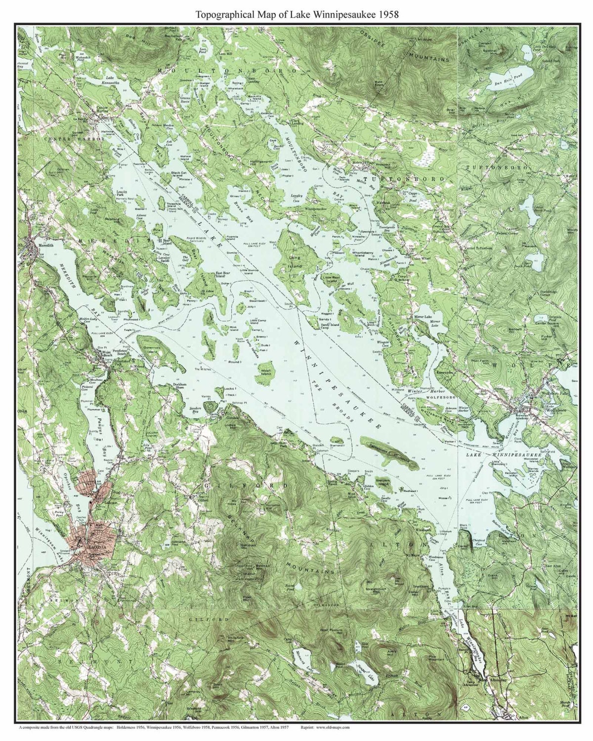 Lake Winnipesaukee - Ca 1958 USGS Old Topographic Map - Custom ...