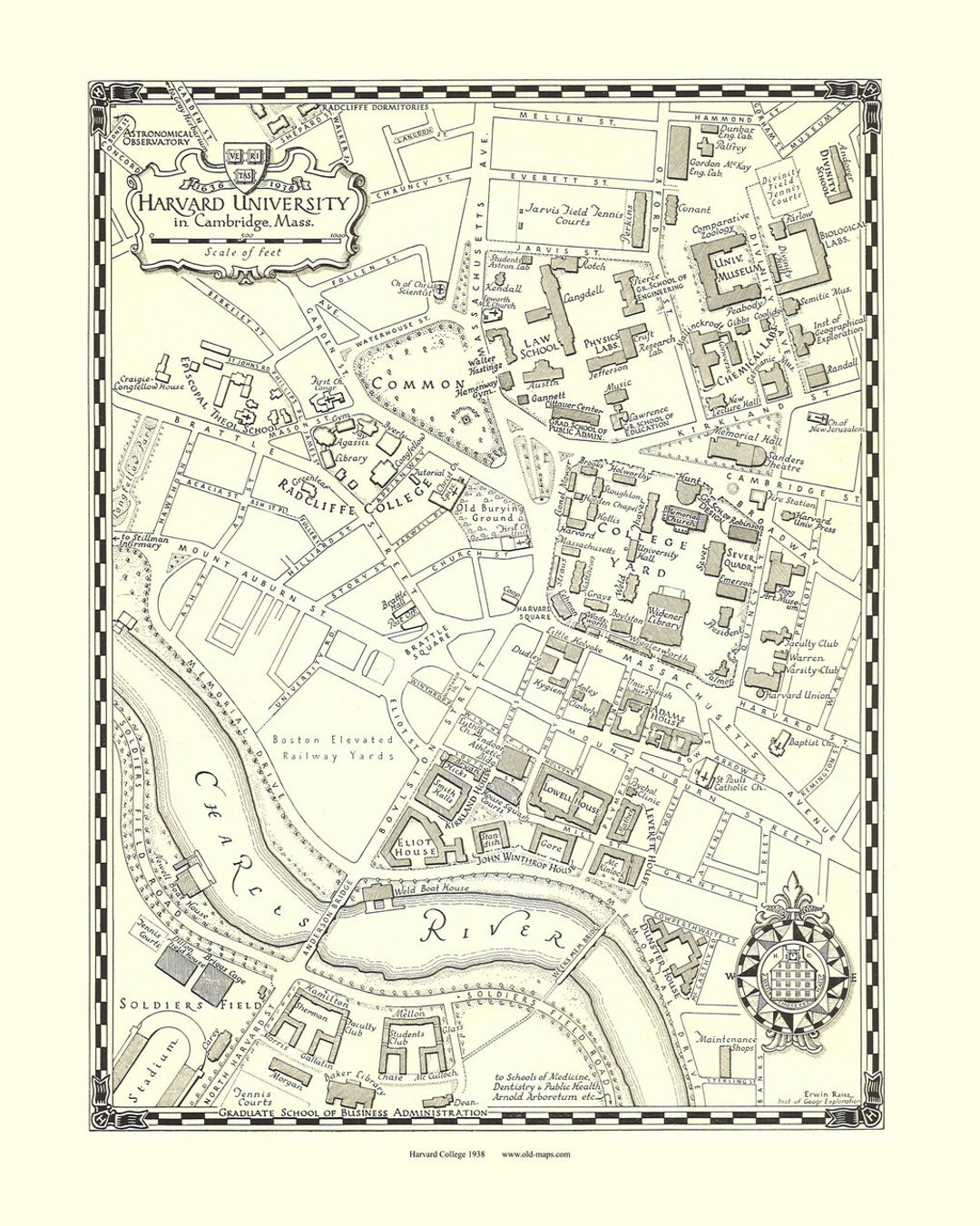 Harvard University 1936 Old Map Cambridge Massachusetts - MA Towns ...