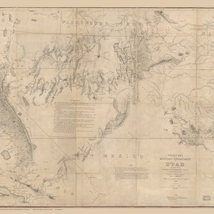 Utah Territory Military 1860 Old Map California Nevada Colorado New ...
