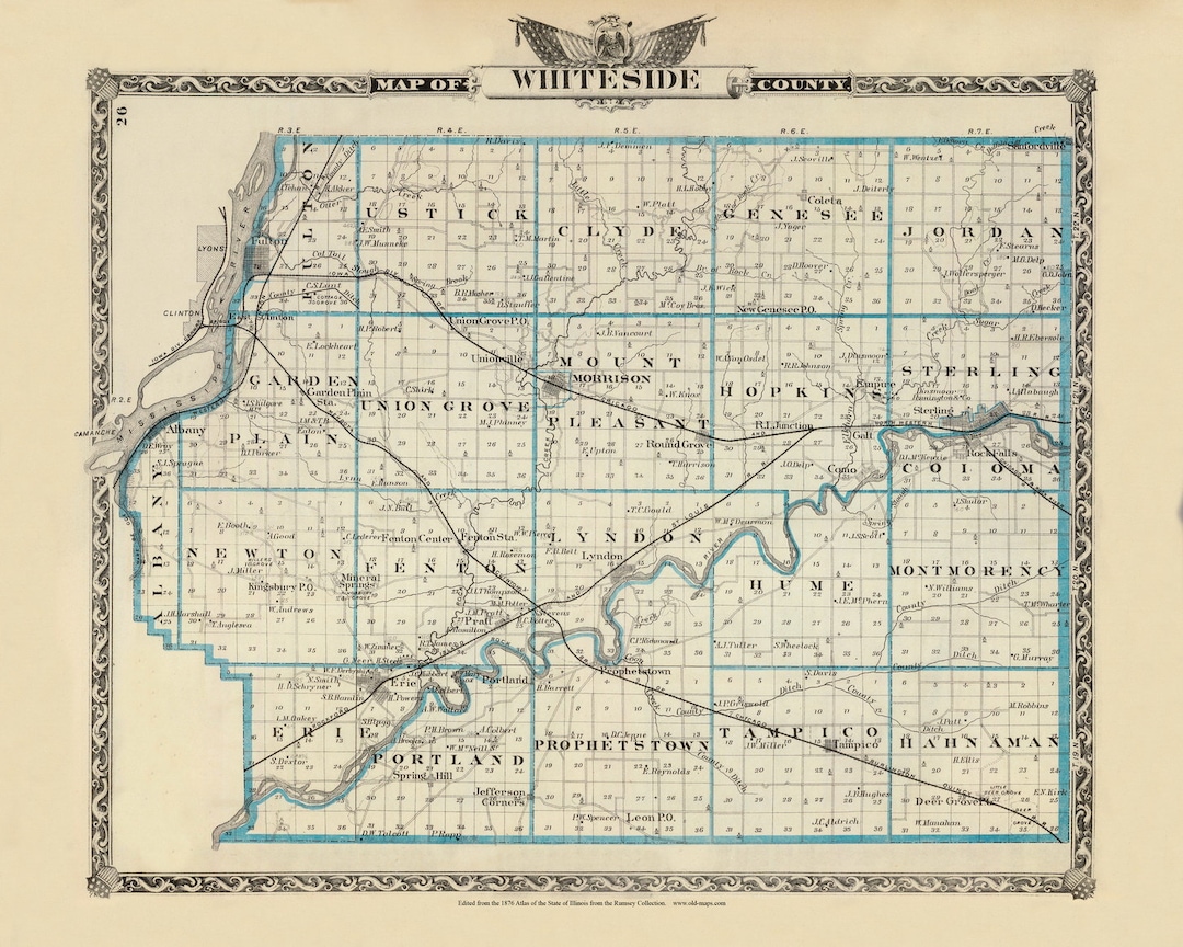 Whiteside County Illinois 1876 Map Sterling Rock Falls Fulton Reprint ...