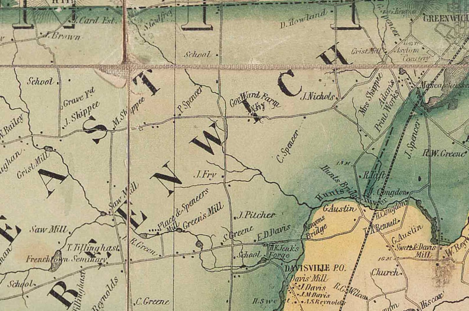 Kent County Rhode Island 1855 Old Map Homeowner Names - Etsy