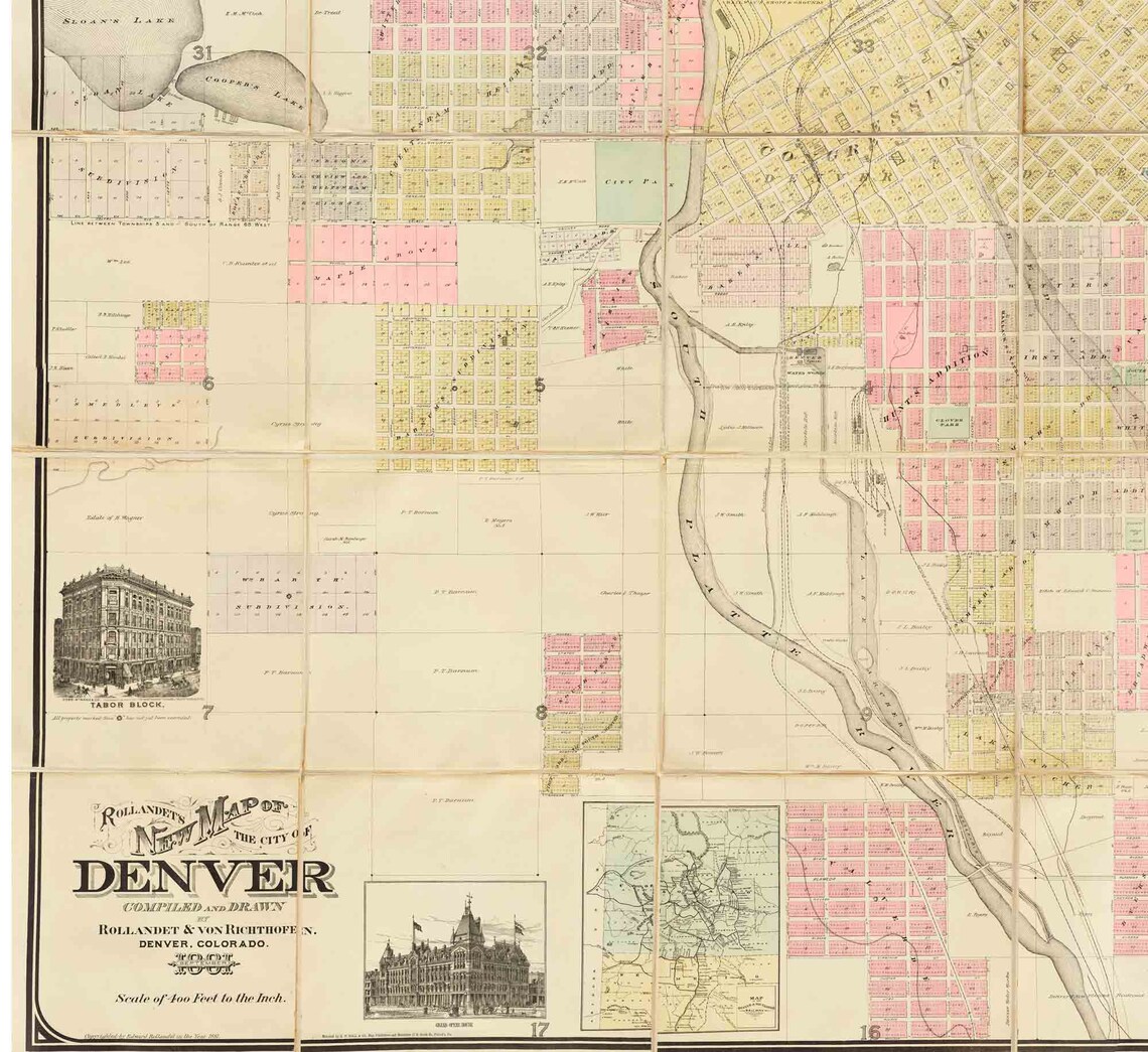 Denver Colorado 1881 Old Map Reprint Landowner Names Genealogy - Etsy