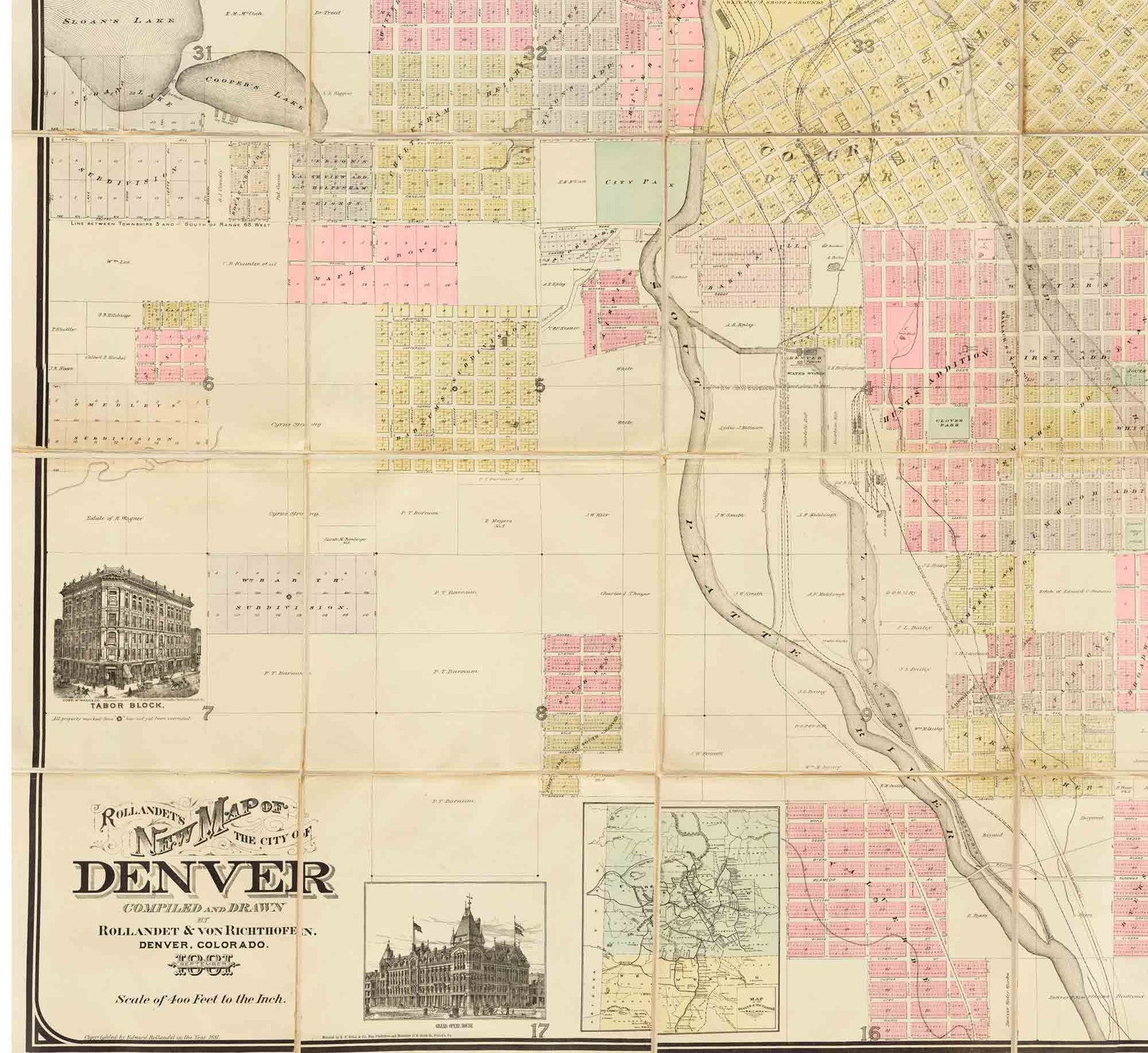 Denver Colorado 1881 Old Map Reprint Landowner Names Genealogy - Etsy