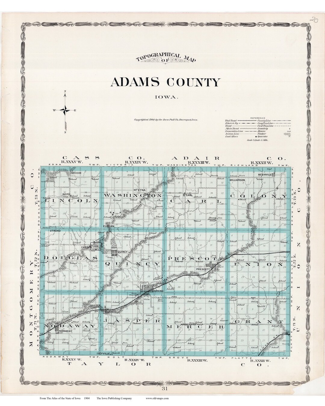Adams County 1904 - Old Town Map Reprint - Iowa State Atlas - Genealogy ...