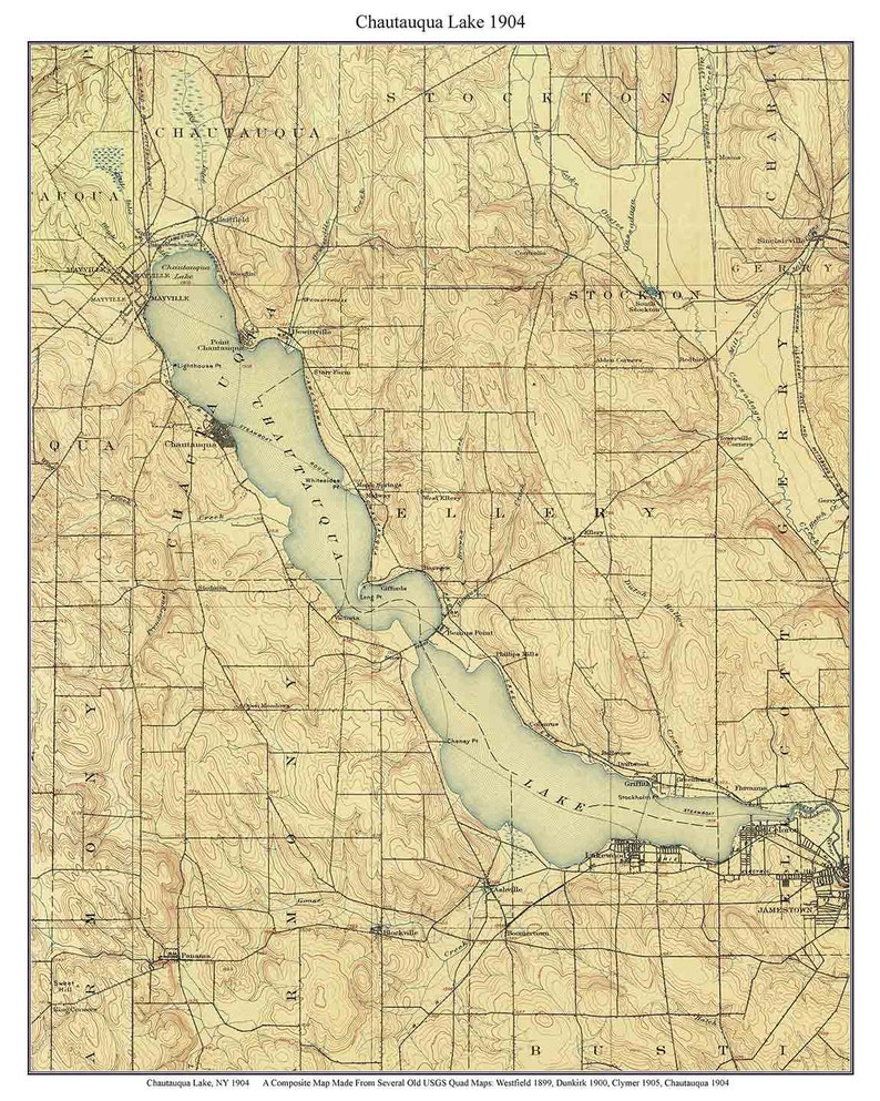Chautauqua Lake 1904 USGS Old Topographic Map Custom - Etsy Chautauqua Lake 1904 USGS Old Topographic Map Custom - Etsy