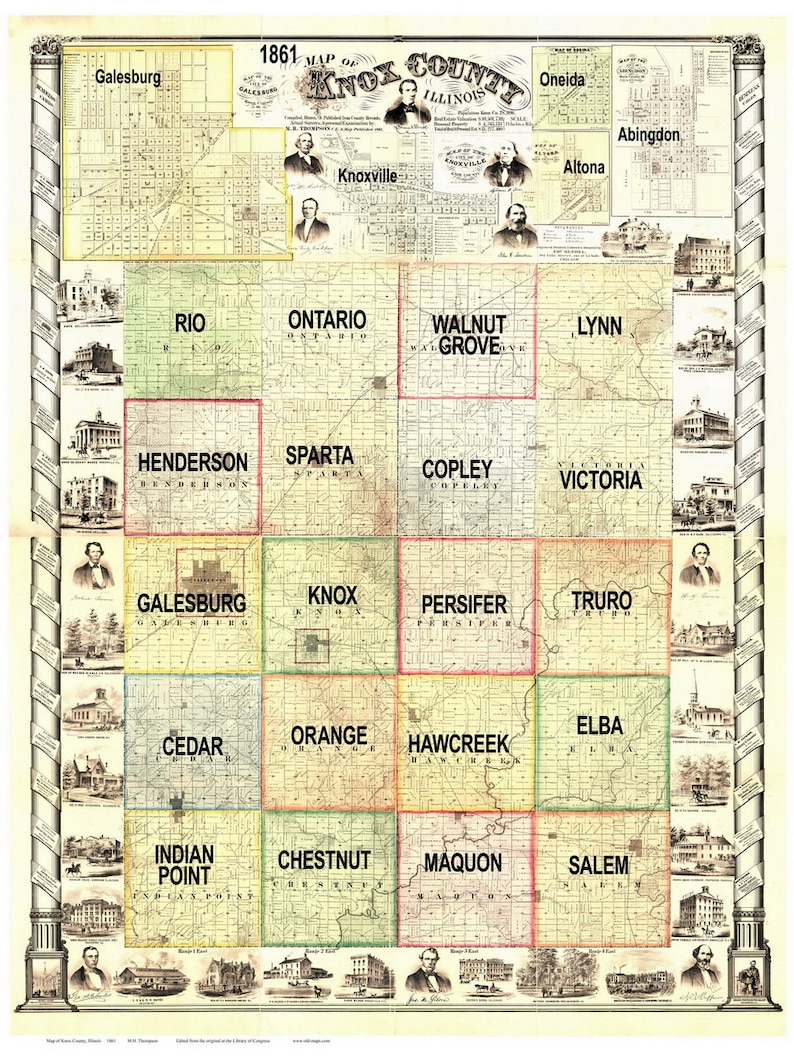 Knox County Illinois 1861 Old Wall Map Reprint With - Etsy