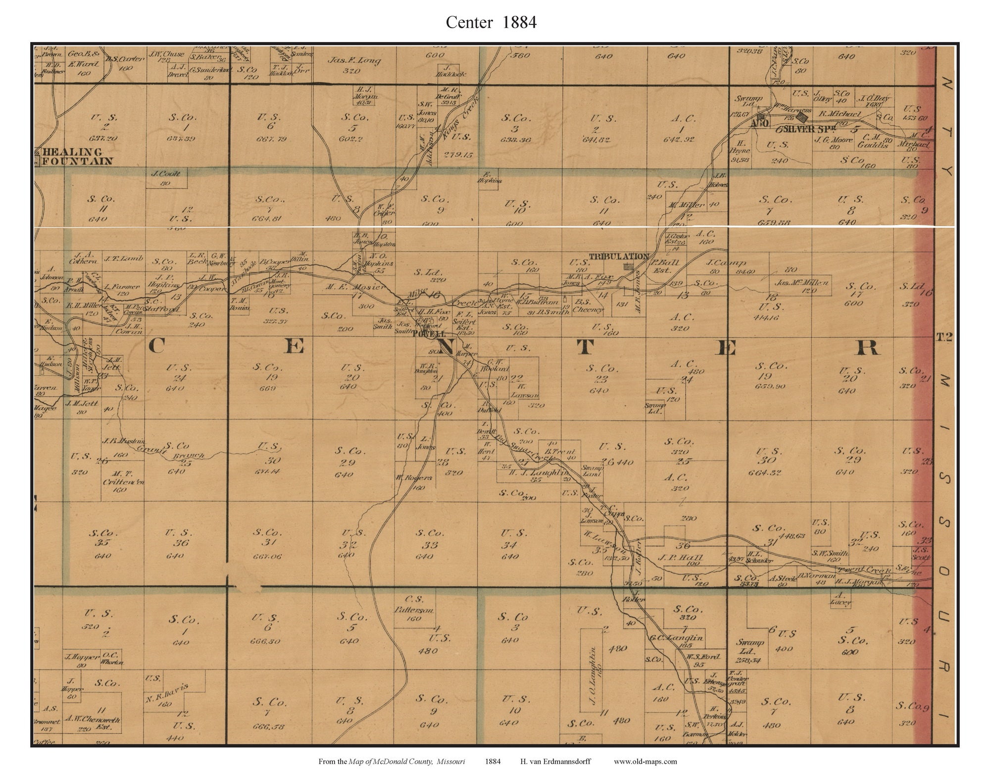Center 1884 Old Town Map With Homeowner Names - Tribulation, Powell ...