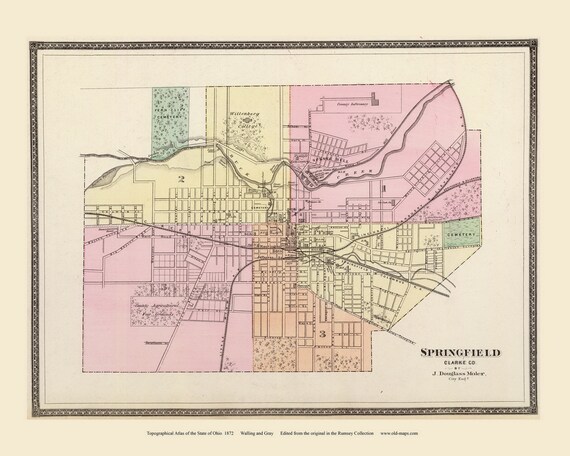 Springfield 1872 Old Town Map Reprint Ohio State Atlas | Etsy