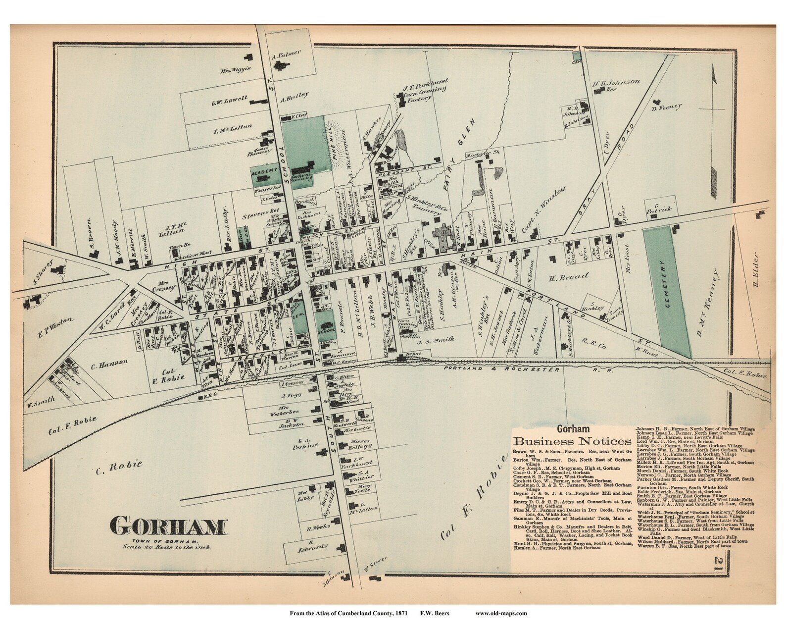 Gorham Village 1871 Map Homeowner Names Reprint Cumberland Co - Etsy