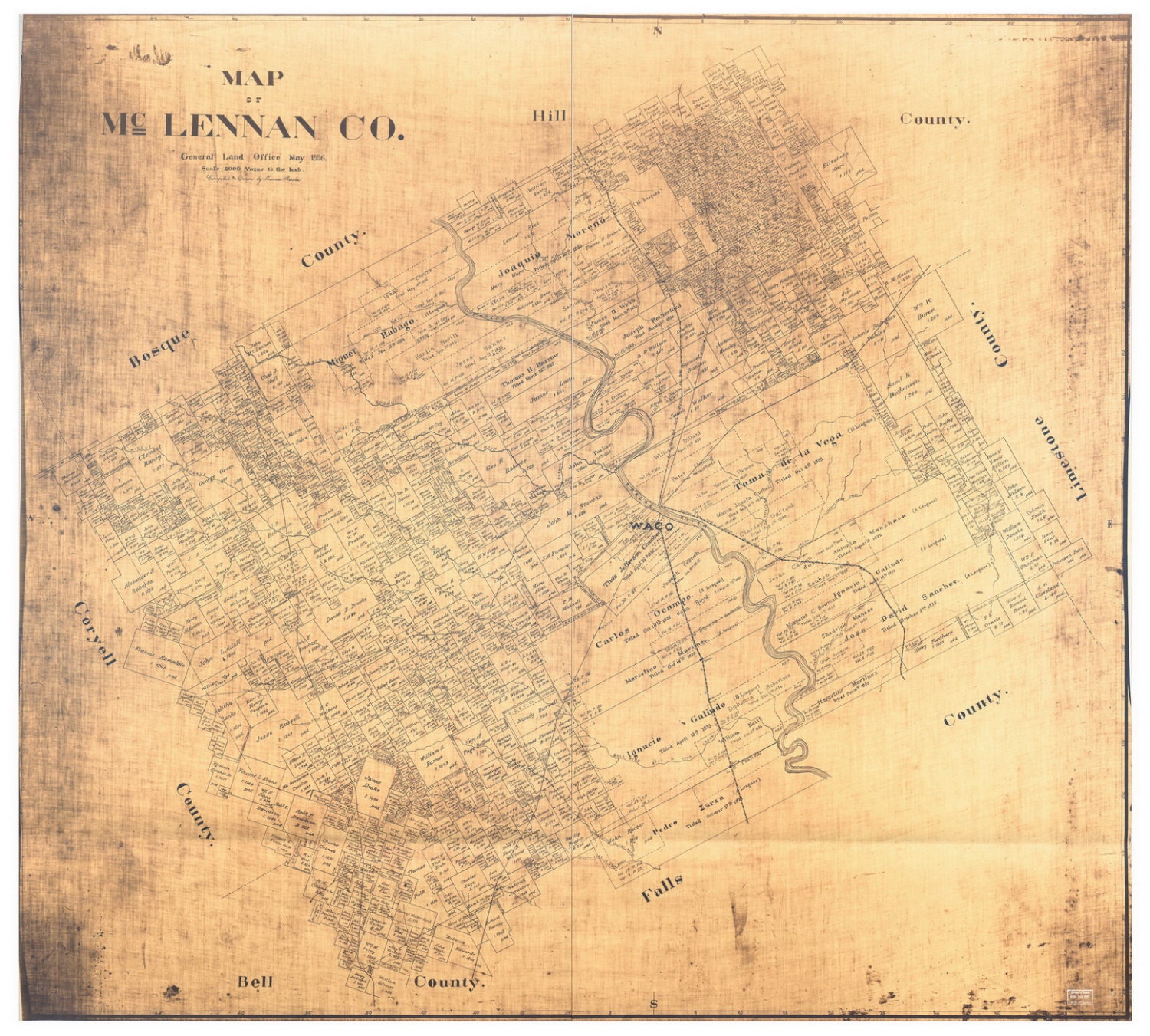 Mclennan County Texas 1896 Old Wall Map Reprint With Land - Etsy Singapore