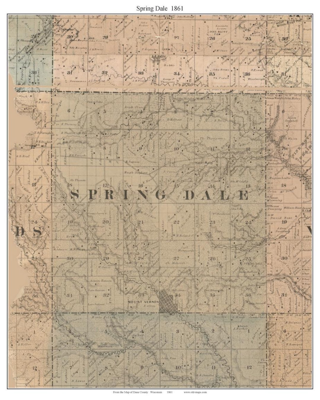 Spring Dale 1861 - Old Town Map With Homeowner Names -springdale ...