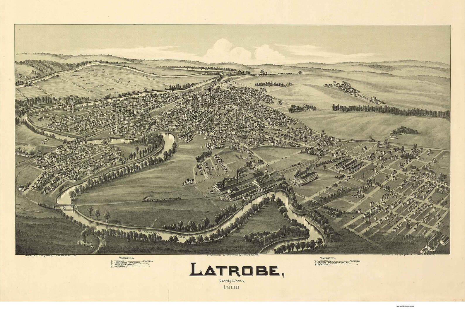 Latrobe Pennsylvania 1900 Birds Eye View Reprint | Etsy