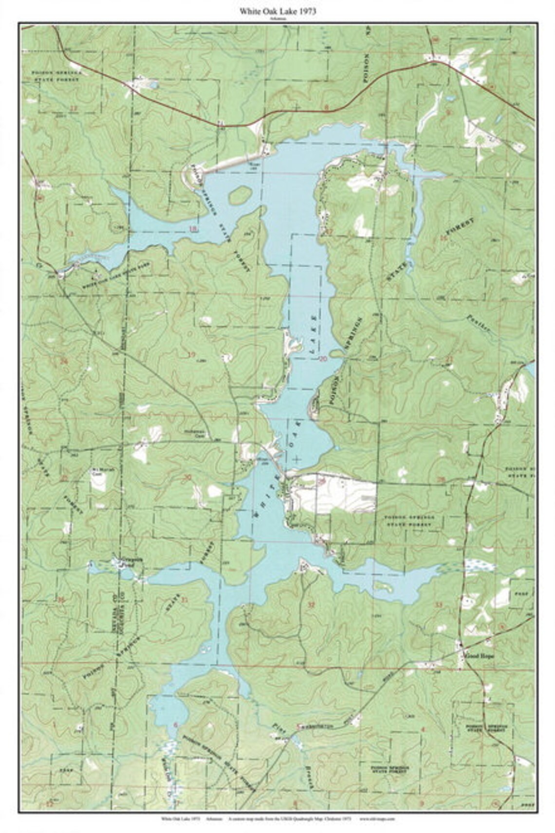 White Oak Lake 1973 USGS Old Topo Map Custom Composite Reprint ...
