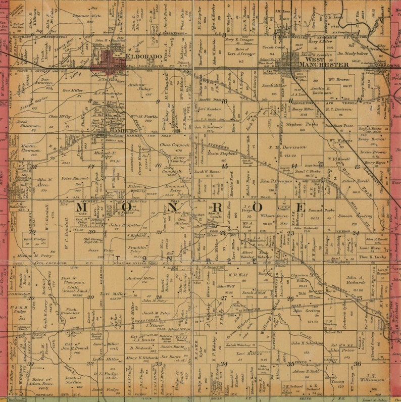Preble County Ohio 1887 - Old Wall Map Reprint With Homeowner Names ...