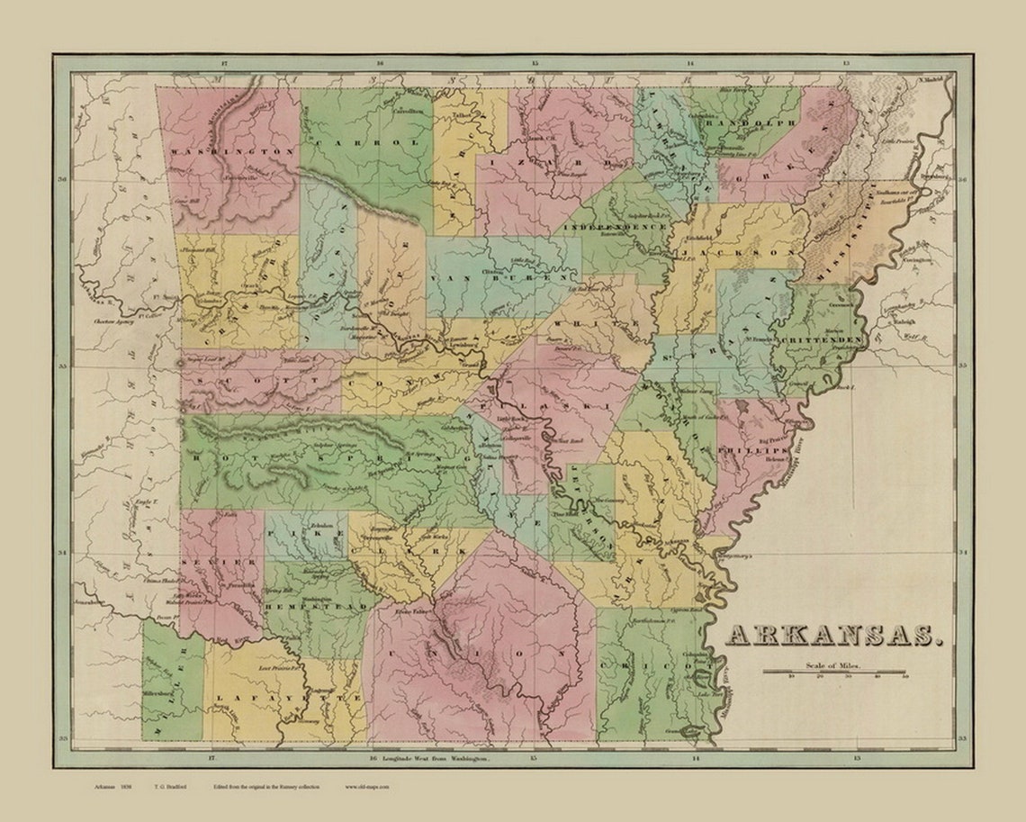 Arkansas 1838 - State Map - Old Map Reprint - Etsy