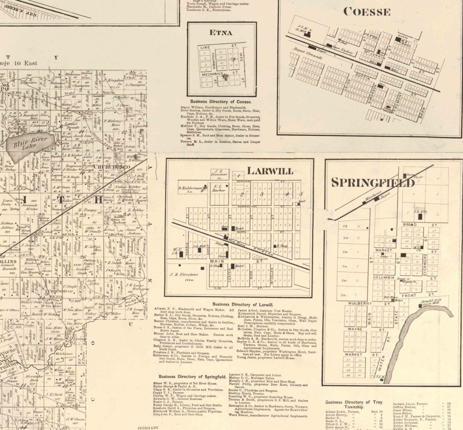 Whitley County Indiana 1873 Old Wall Map Reprint With - Etsy
