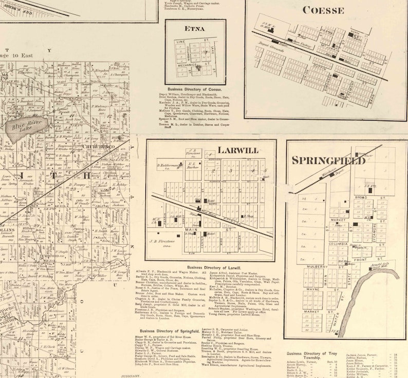Whitley County Indiana 1873 Old Wall Map Reprint With - Etsy