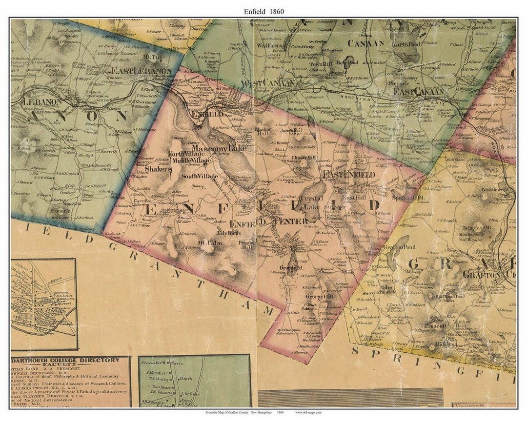 Enfield 1860 Old Town Map With Homeowner Names New Hampshire Mascoma ...